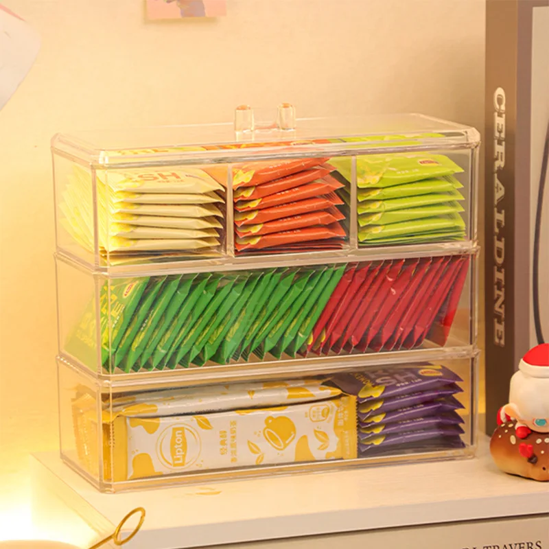3-Cells-Acrylic-Storage-Divider-Box-Tea-Bag-Storage-Box-Drawer-Coffee ...