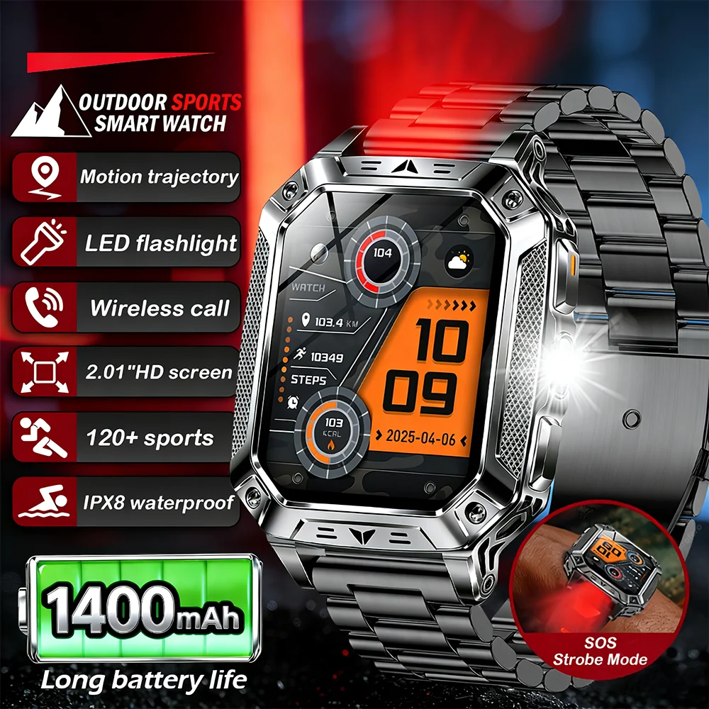 2026 Robust military smart watch 1400Mah battery fitness tracking 10ATM ...