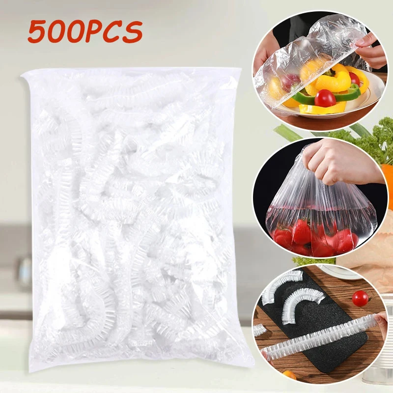 500pcs Disposable Food Cover Plastic Wrap Elastic Food Lids For Fruit ...