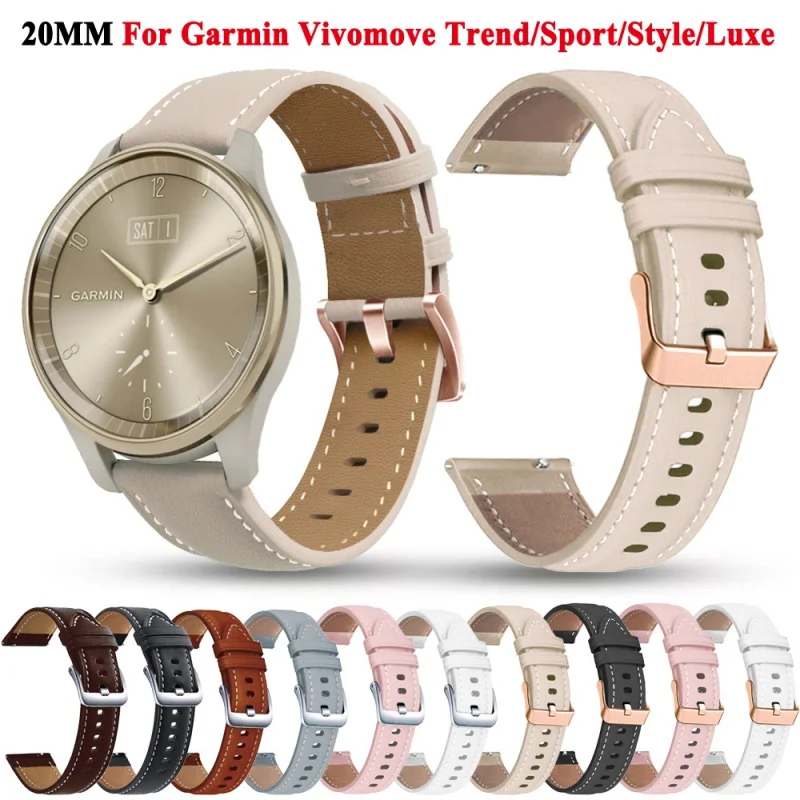 20mm-Leather-Strap-Band-For-Garmin-Trend-Luxe-Style-Sport-Vivomove-HR ...