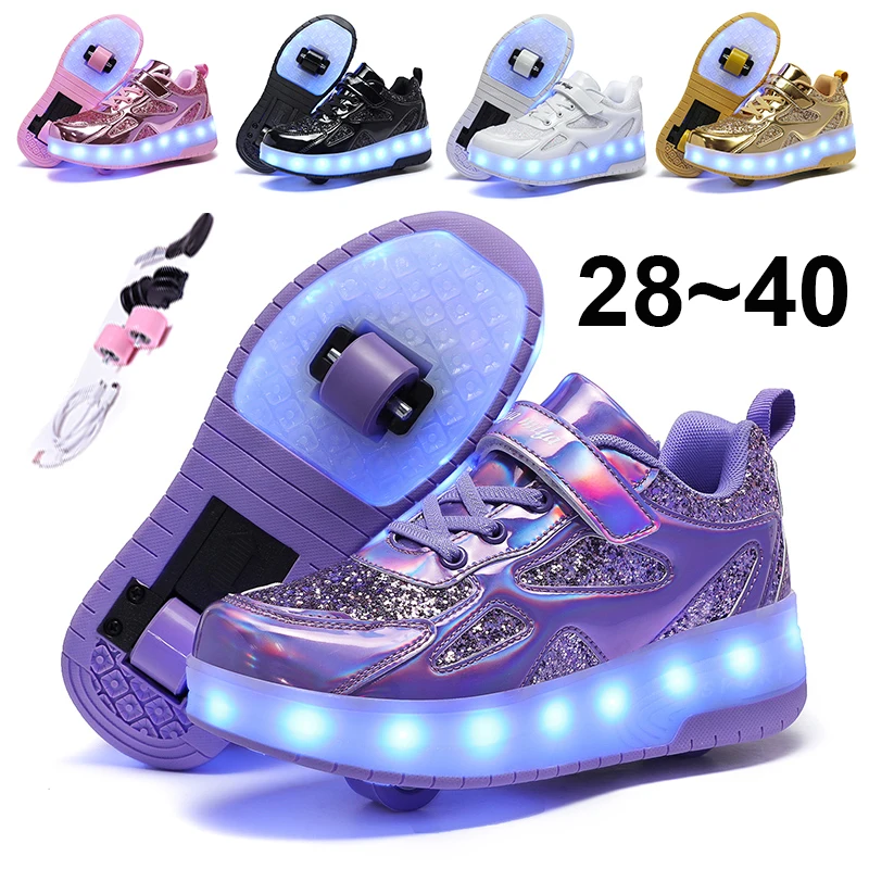 Children-s-Two-Wheels-Luminous-Glowing-Sneakers-Heels-Pink-Led-Light ...