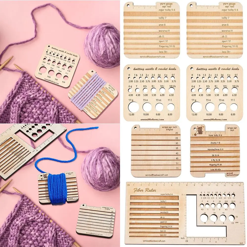 3/4pcs Wood Knitting Needle Gauge And Ruler Square Wood Spinning ...