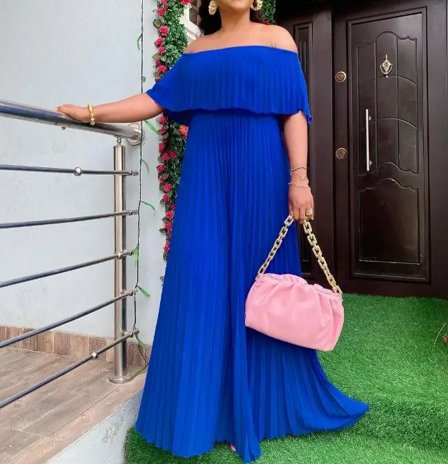 Sexy-Off-Shoulder-Wrap-Bust-Pleated-Evening-Dress-Large-Swing-Women-s ...