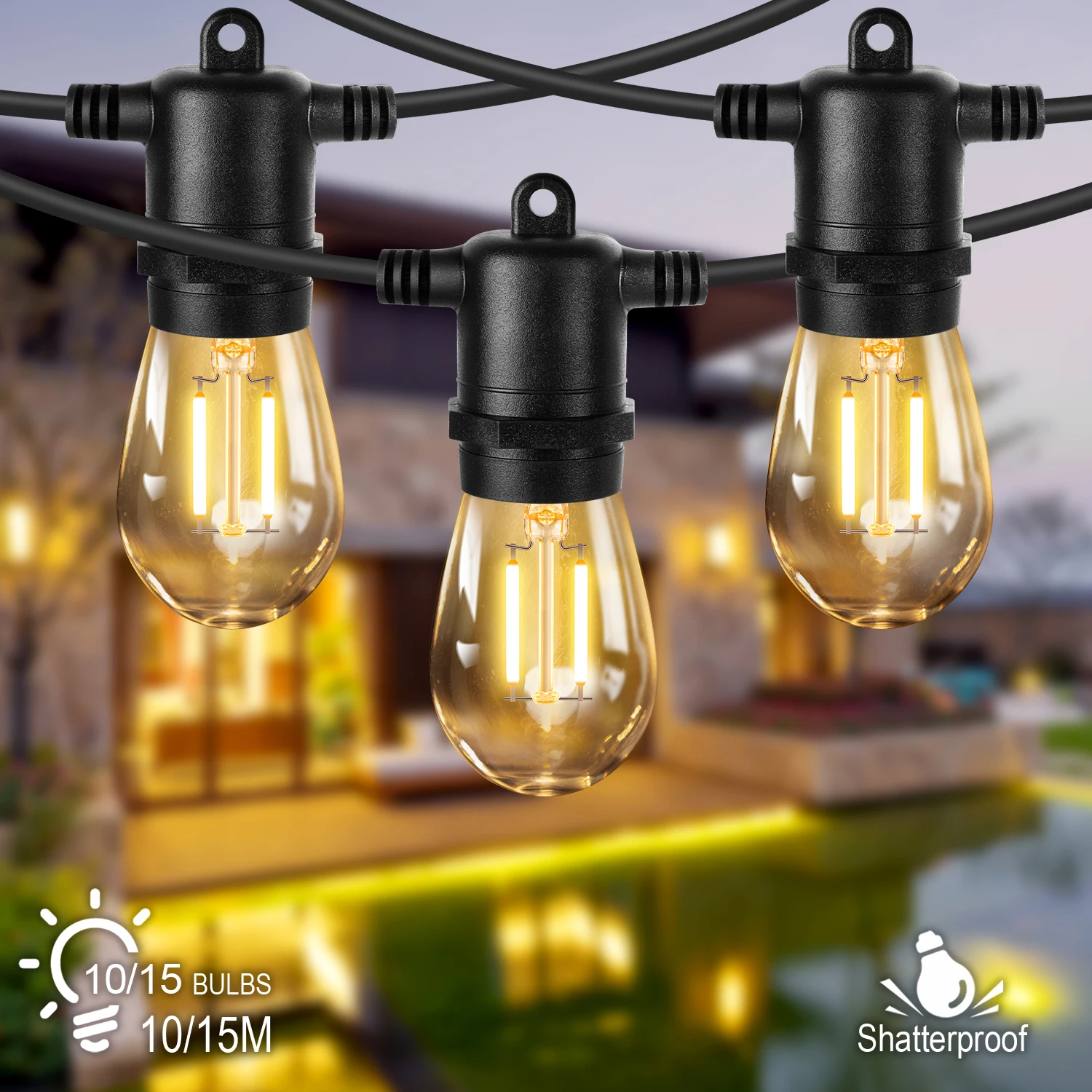 LED S14 String Lights for Outside E27 220V EU PLUG 2W Waterproof Patio ...