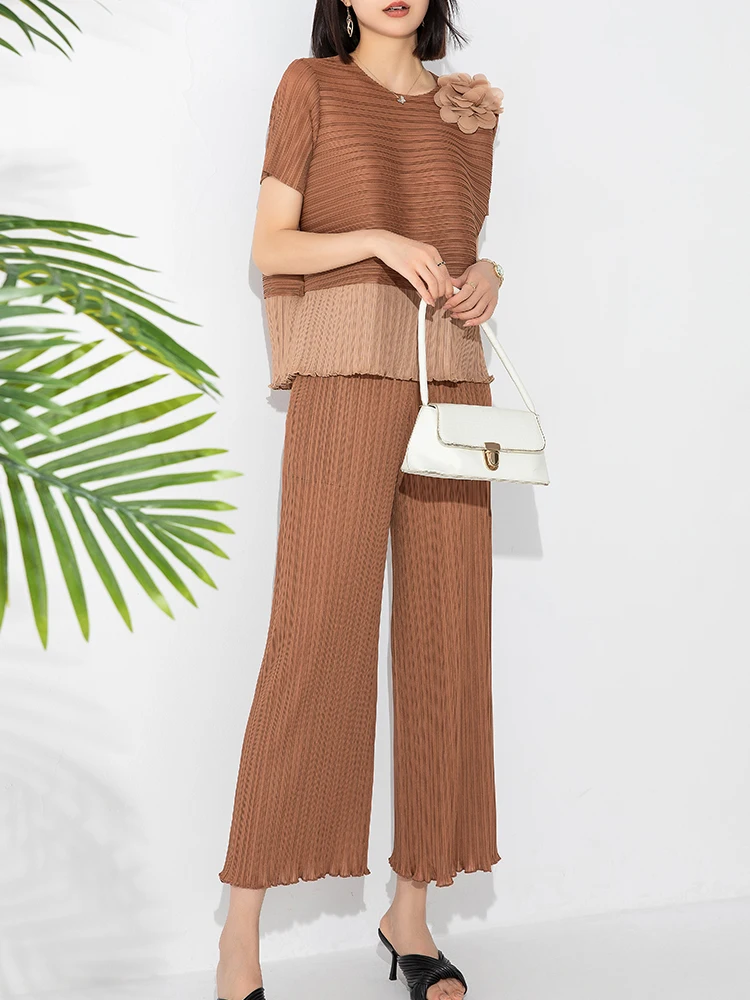 Miyake-Pleated-2023-New-Fashion-Suit-Color-Embroidered-Flower-Blouse ...