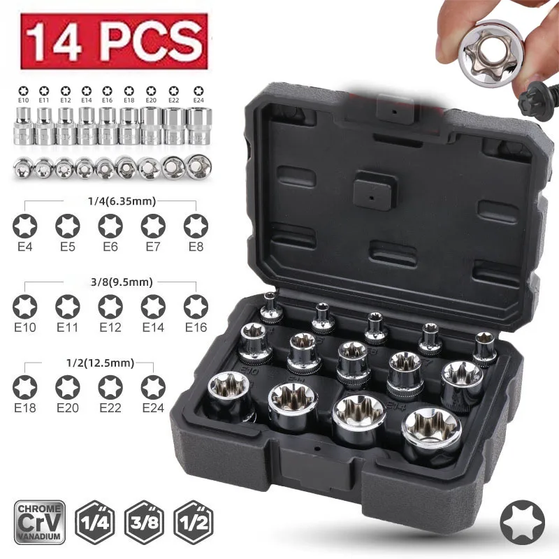 4-5-14Pcs-Torx-Star-Wrench-Socket-Head-1-2-Inch-E10-E24-Star-Female ...
