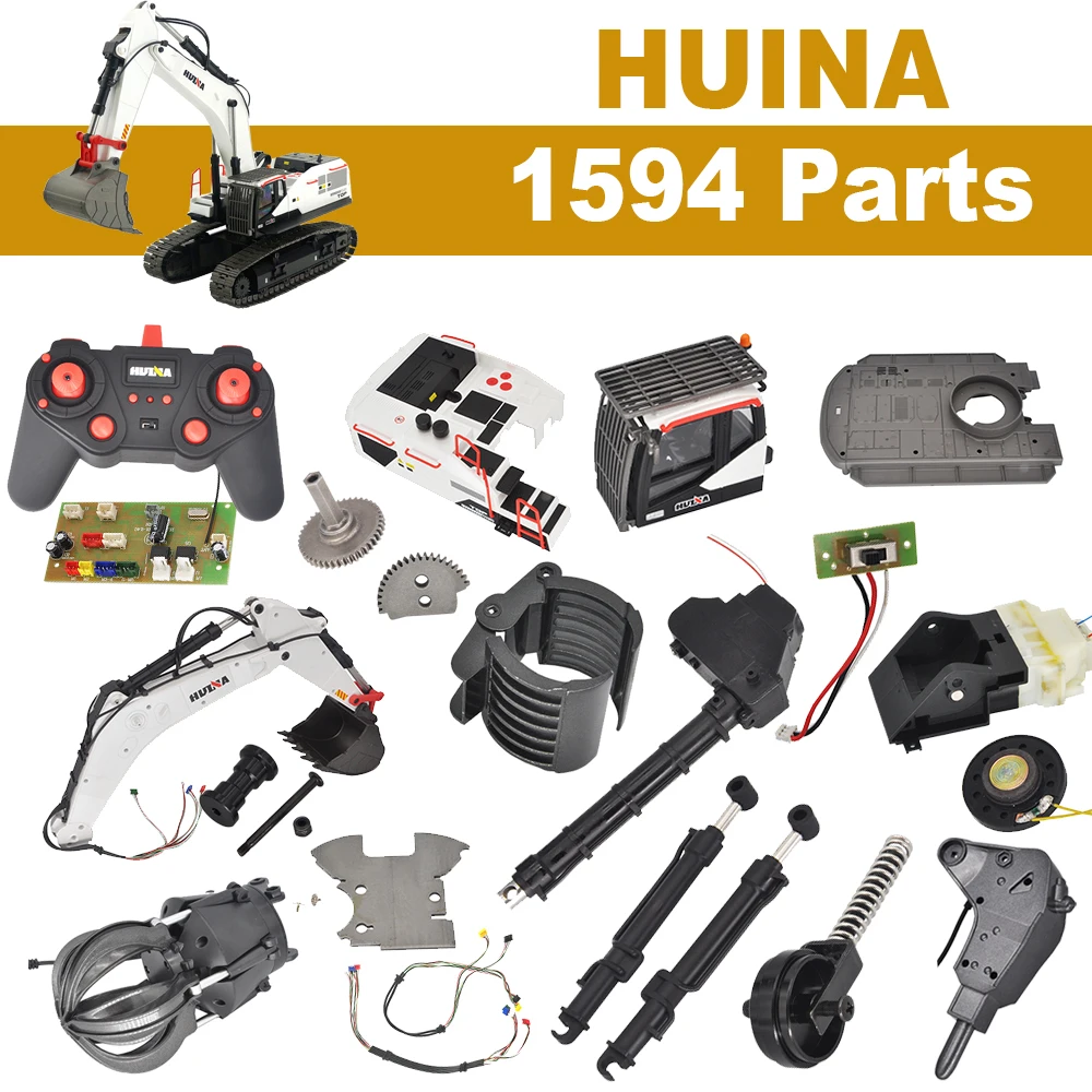 HUINA-1594-594-Excavator-Gearbox-Boom-Upper-cover-Radio-Receiver-Push-Rod-Rotary-Bucket-Quick ...