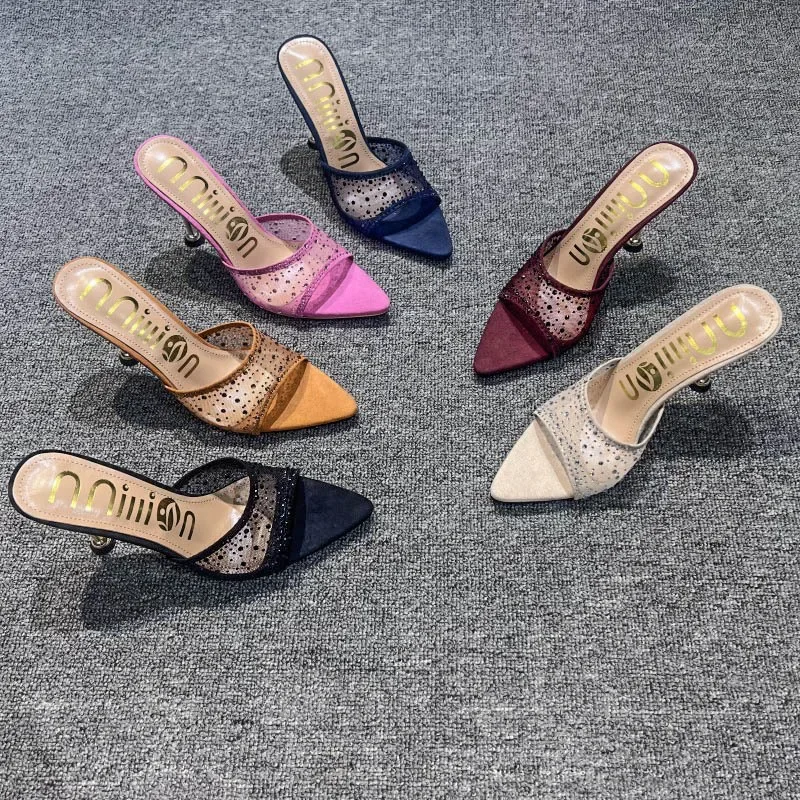 2024-Summer-Women-s-Slippers-Sexy-Pointed-Toe-Rhinestone-Mesh-Ladies ...