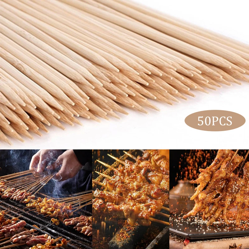 50sets-Bamboo-Wooden-BBQ-Skewers-40cm-Food-Bamboo-Meat-Tool-Barbecue-Party-Disposable-Long ...