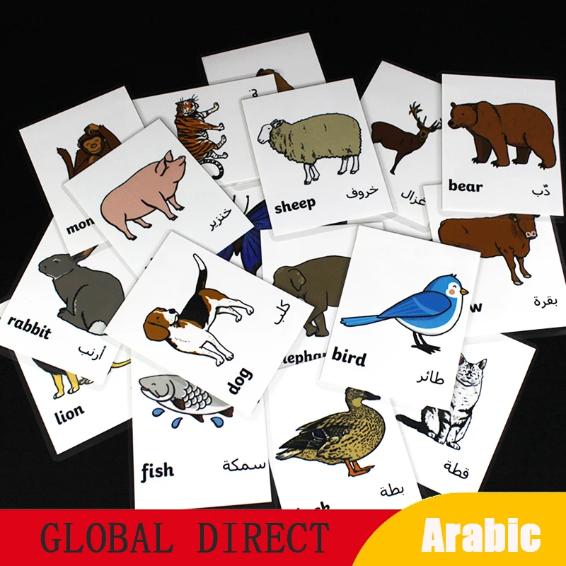Arabic/English Animals Learning Montessori Flashcard Cognitive for Kids ...