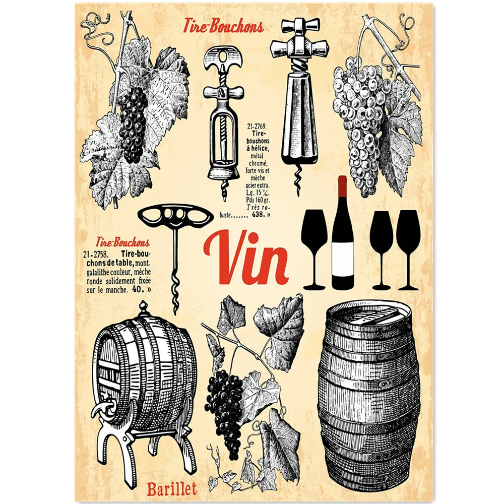 Wine Making Wall Art Picture Nostalgic Retro Kraft Paper Poster and ...