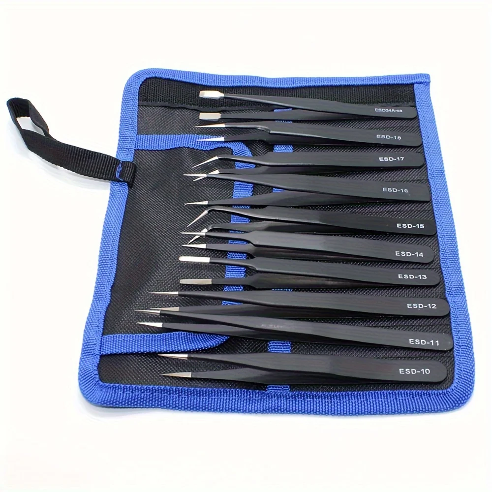Tweezers Set, 10Pcs Precision Anti-Static Tweezers with Storage Pouch ...