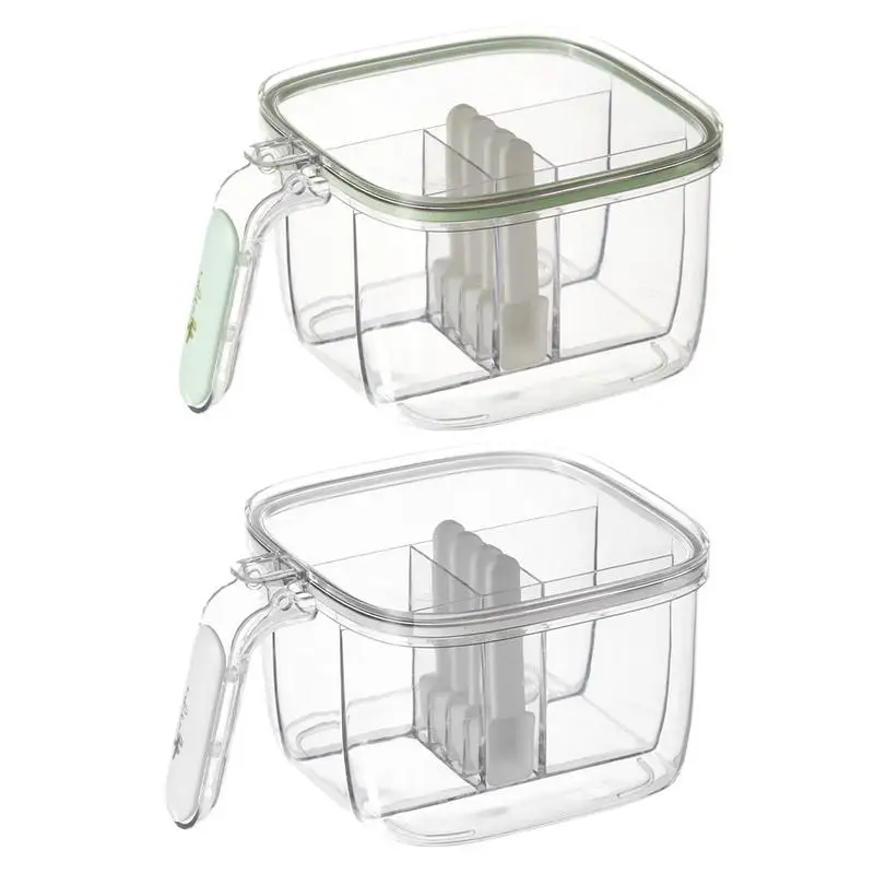 Salt-Sugar-Container-Set-Four-grids-Clear-Kitchen-Spices-Jars-Condiment ...