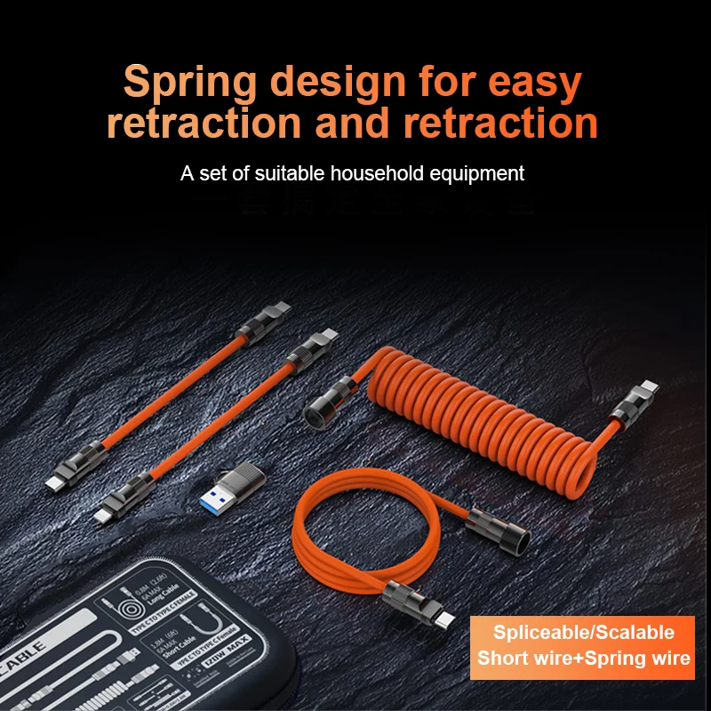 USB-Type-C-Lightning-Spring-Cable-Extension-Charging-Wire-set-120w ...