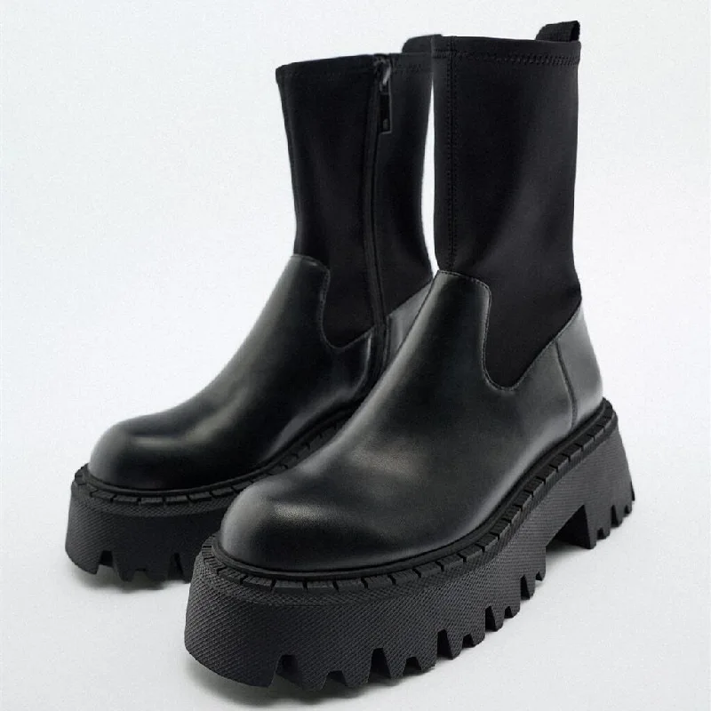 Brand Woman Chelsea Boots Fashion Platform Black Shoes 2023 Autumn ...