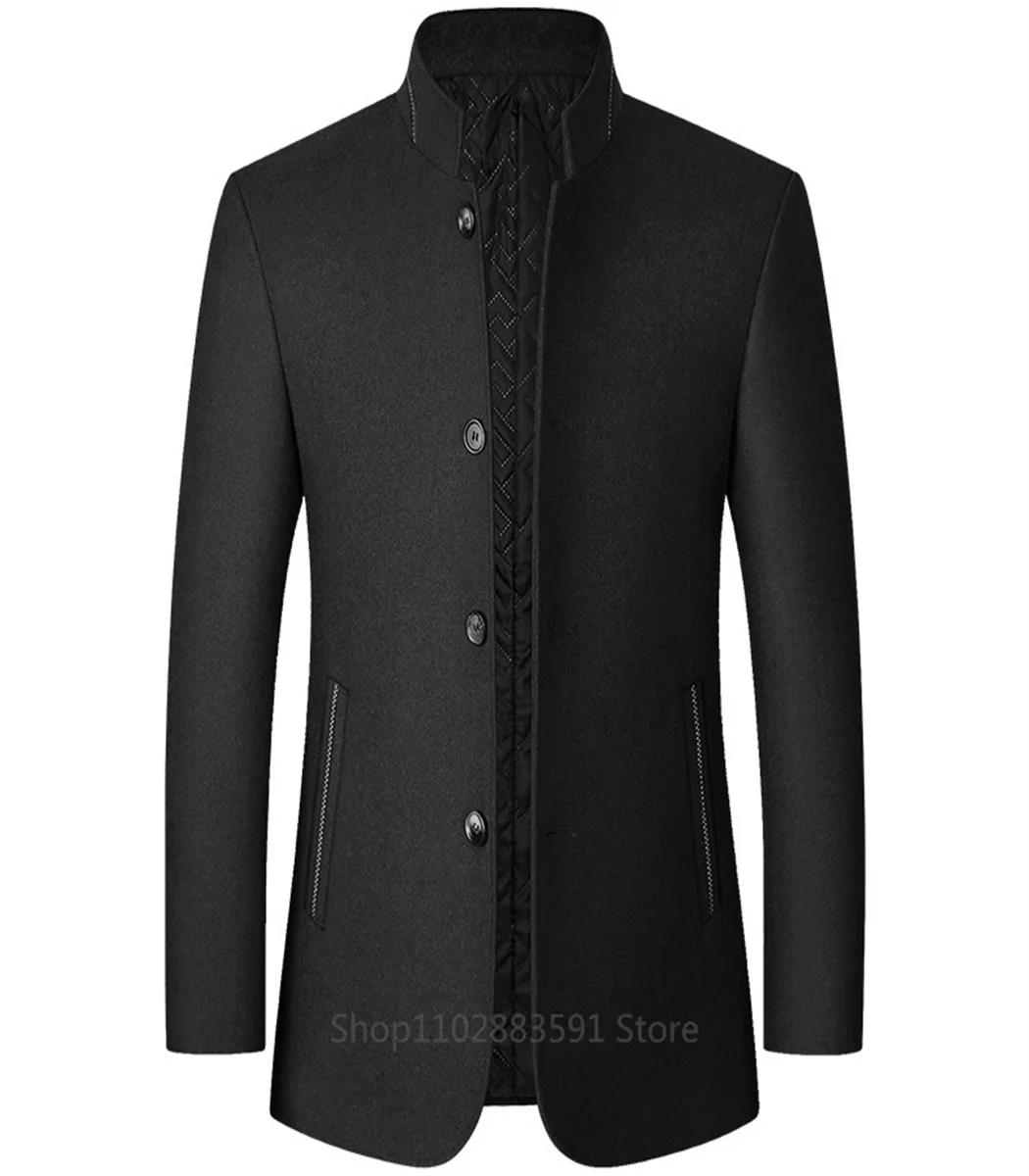 1 Pieces Autumn/Winter Woolen Coat British Style Solid Mid-Length Men ...