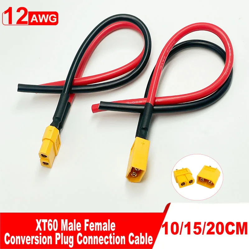 XT60 Connector Female and Male with 10/15/20 cm - 12 AWG Soft Silicone ...