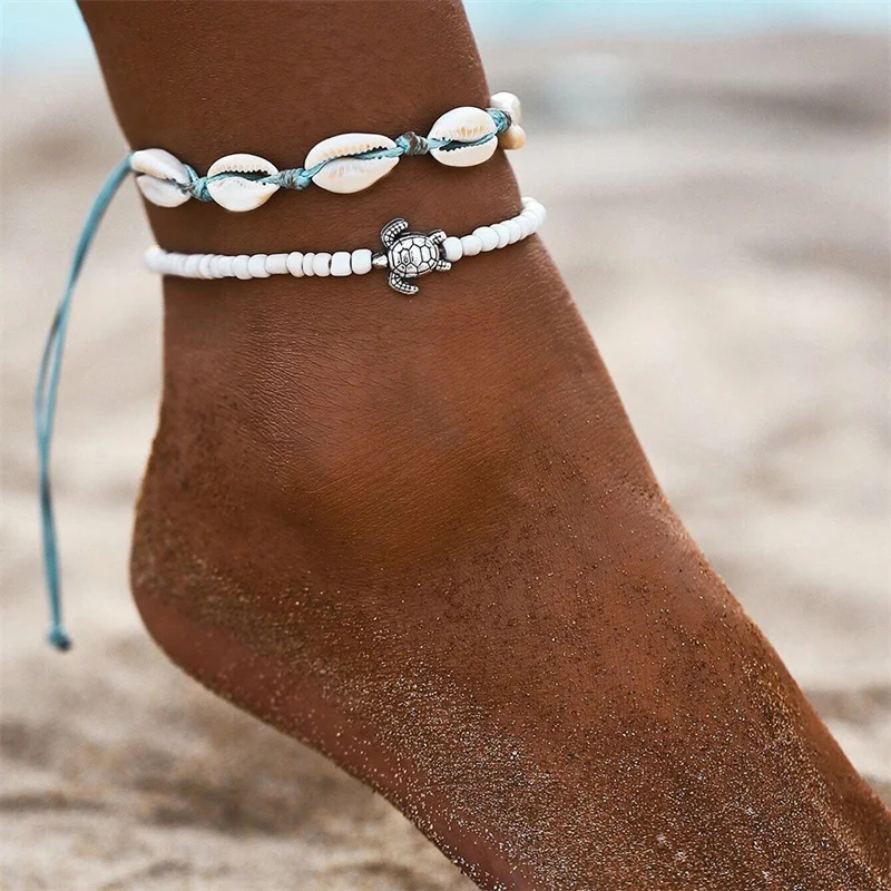 New-Blue-Beads-Anklets-for-Women-Starfish-Turtle-Pendants-Foot-Chain ...