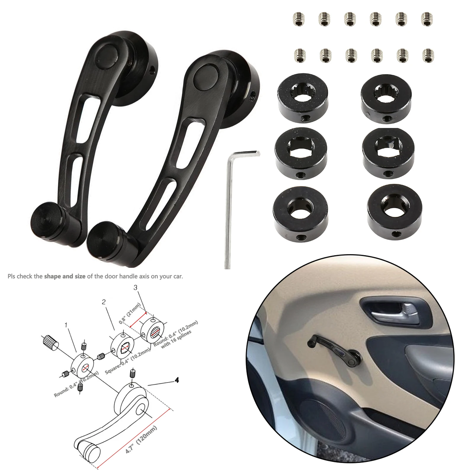 2Pcs-Aluminum-Alloy-Universal-Car-Window-Crank-Handle-Winder-Riser ...