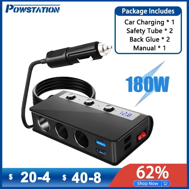 Powstation-Divisor-de-enchufe-para-encendedor-de-cigarrillos-cargador-de-coche-con-4-puertos-USB ...