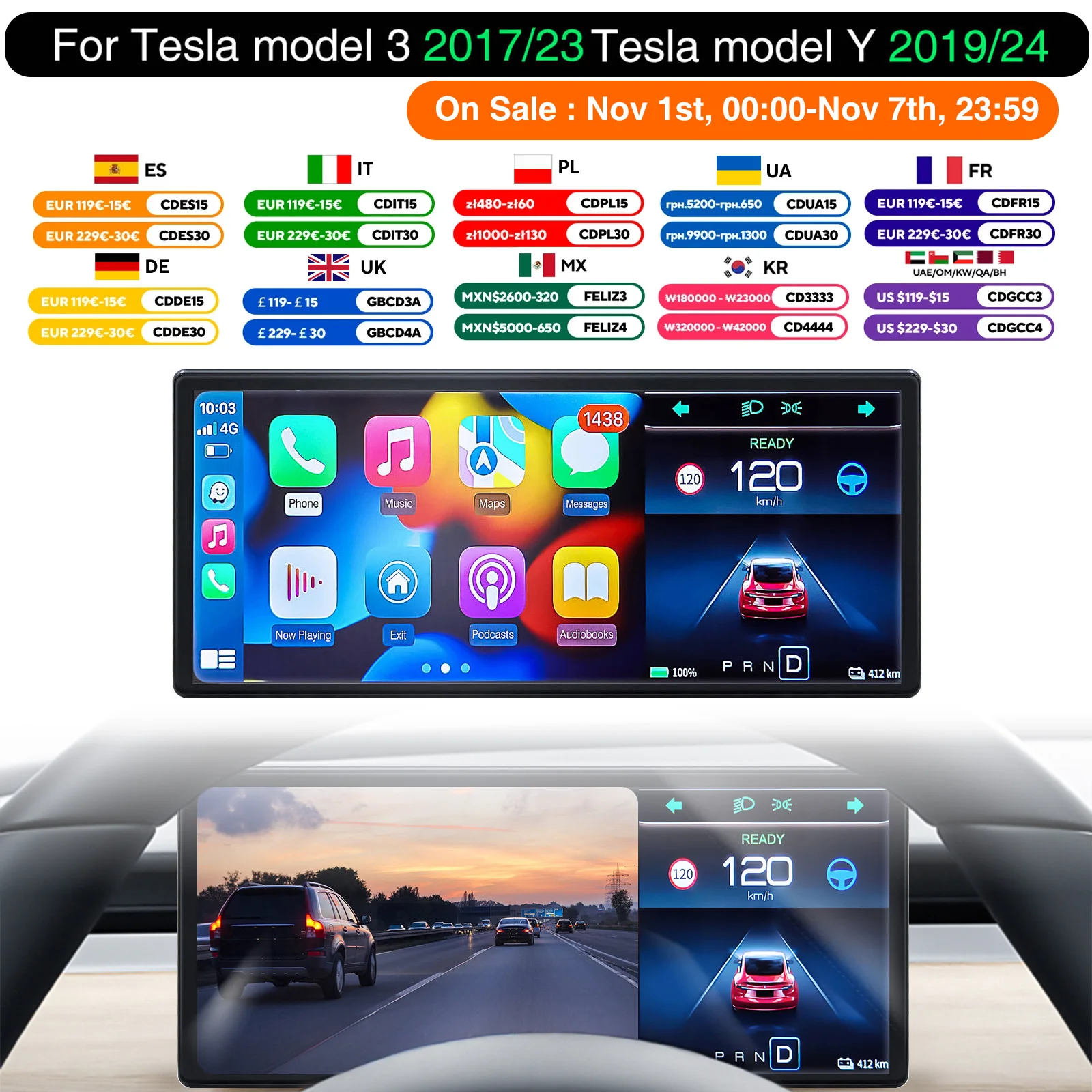 Model-Y-Front-Display-Carplay-Speedometer-Head-Up-High-Dashboard-Driver ...