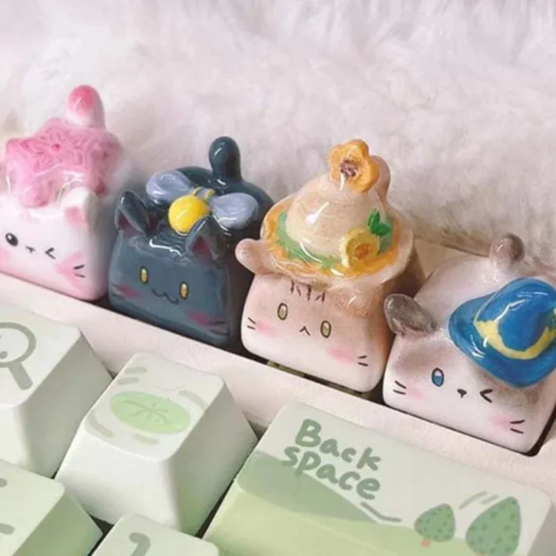 Pink-Cat-Cute-Keycaps-Pottery-Clay-Custom-Anime-Keyboard-Caps-Cherry-MX ...