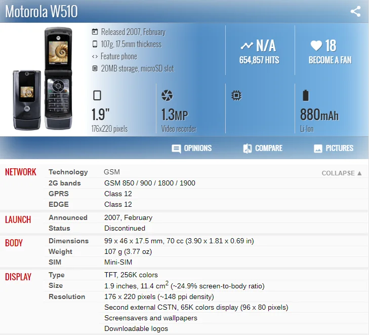 Motorola W510 Refurbished-Original Unlocked 1.9 inches 1.3 MP Games ...