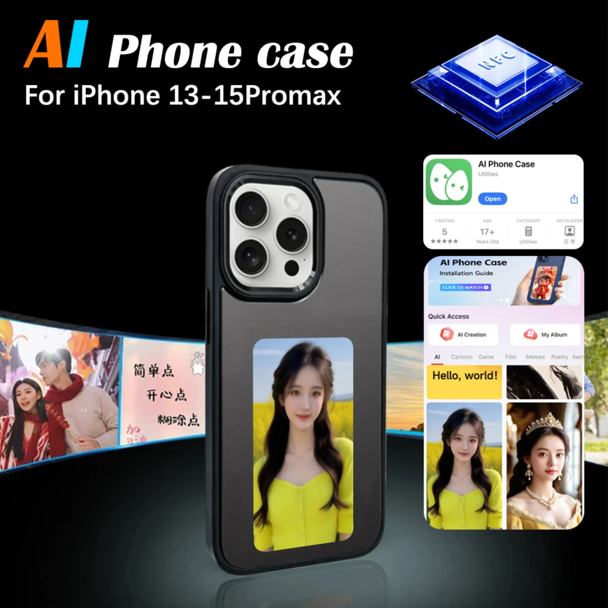 Smart-NFC-Phone-Case-For-iPhone-15-13-14-Pro-Max-E-ink-Screen-Display ...