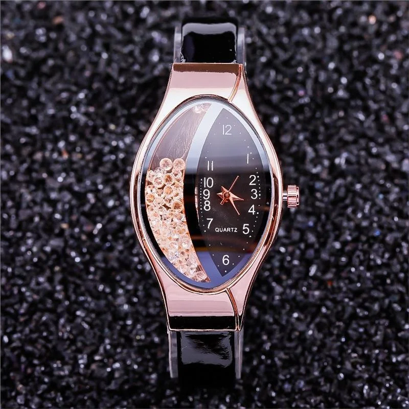 Elegant-Women-Crystal-Oval-Dial-Quartz-Wrist-Watches-Lady-Leather-Strap ...