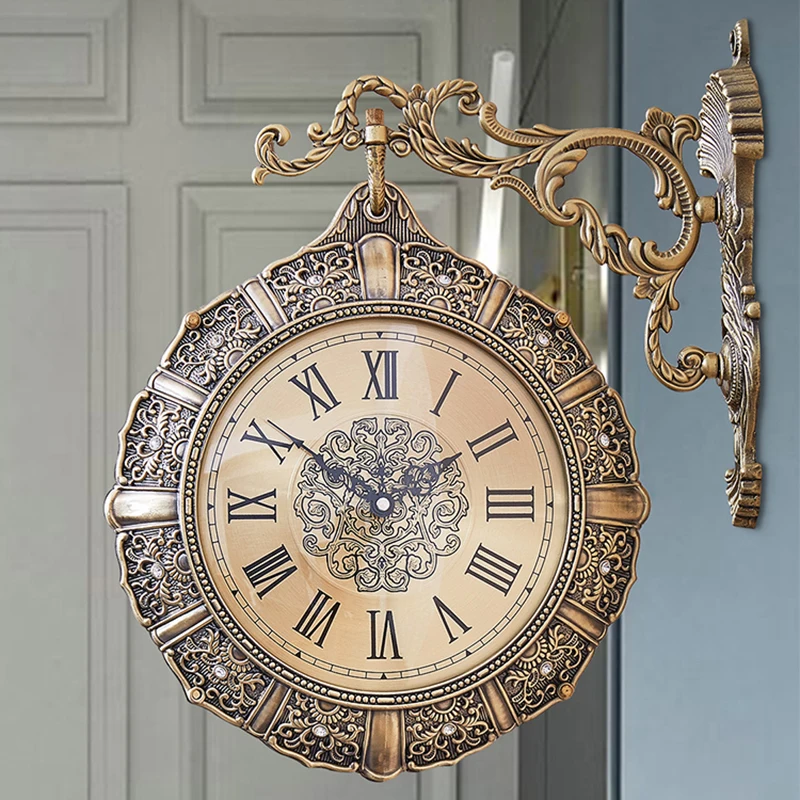 Nordic-Luxury-Wall-Clock-Vintage-Silent-Two-Sided-Gold-Clocks-American ...
