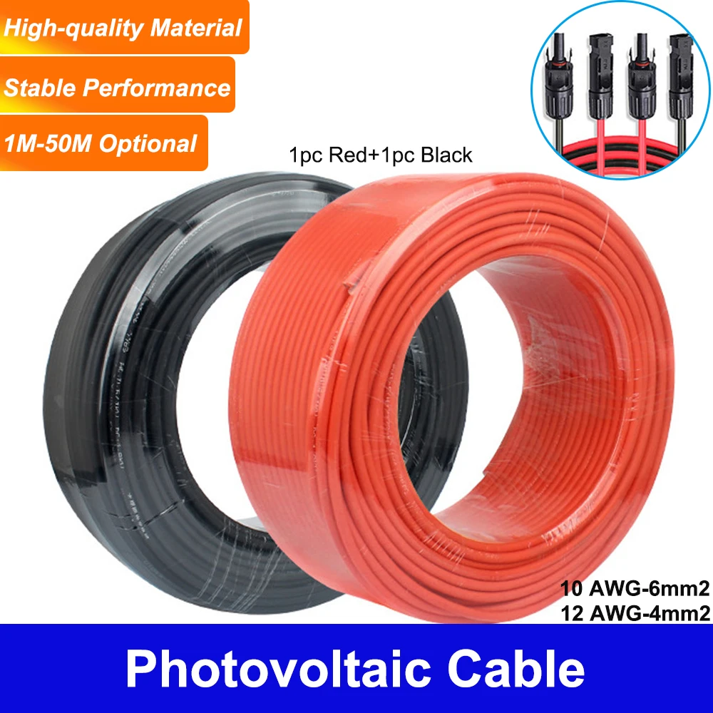 1 Pair Photovoltaic Cable 12/10 AWG 4mm2 6mm2 Solar Power Extension ...