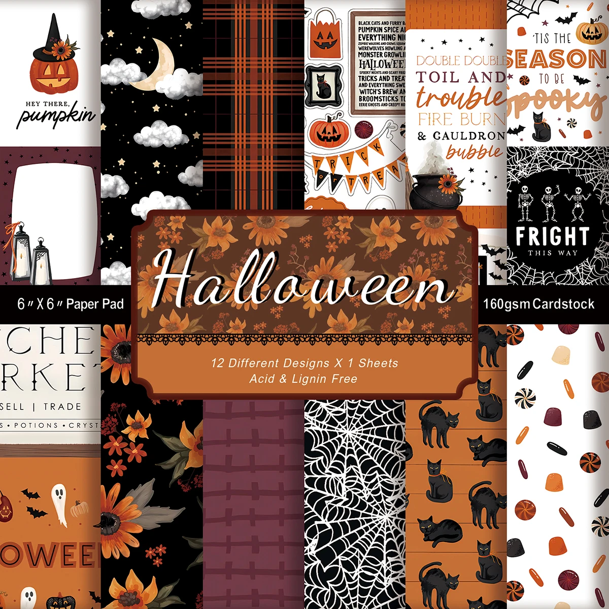 12sheets Vibrant Halloween Scrapbook Paper Pad,6x6Inch Single-Sided ...