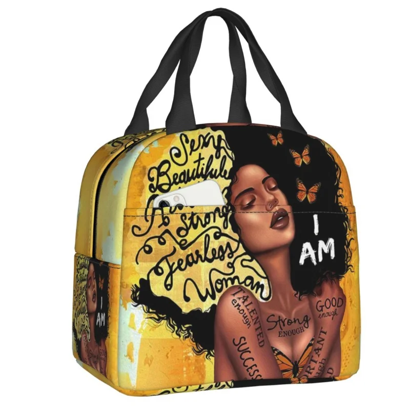 American African Girl Black Women Lunch Bag Leakproof Picnic Thermal ...