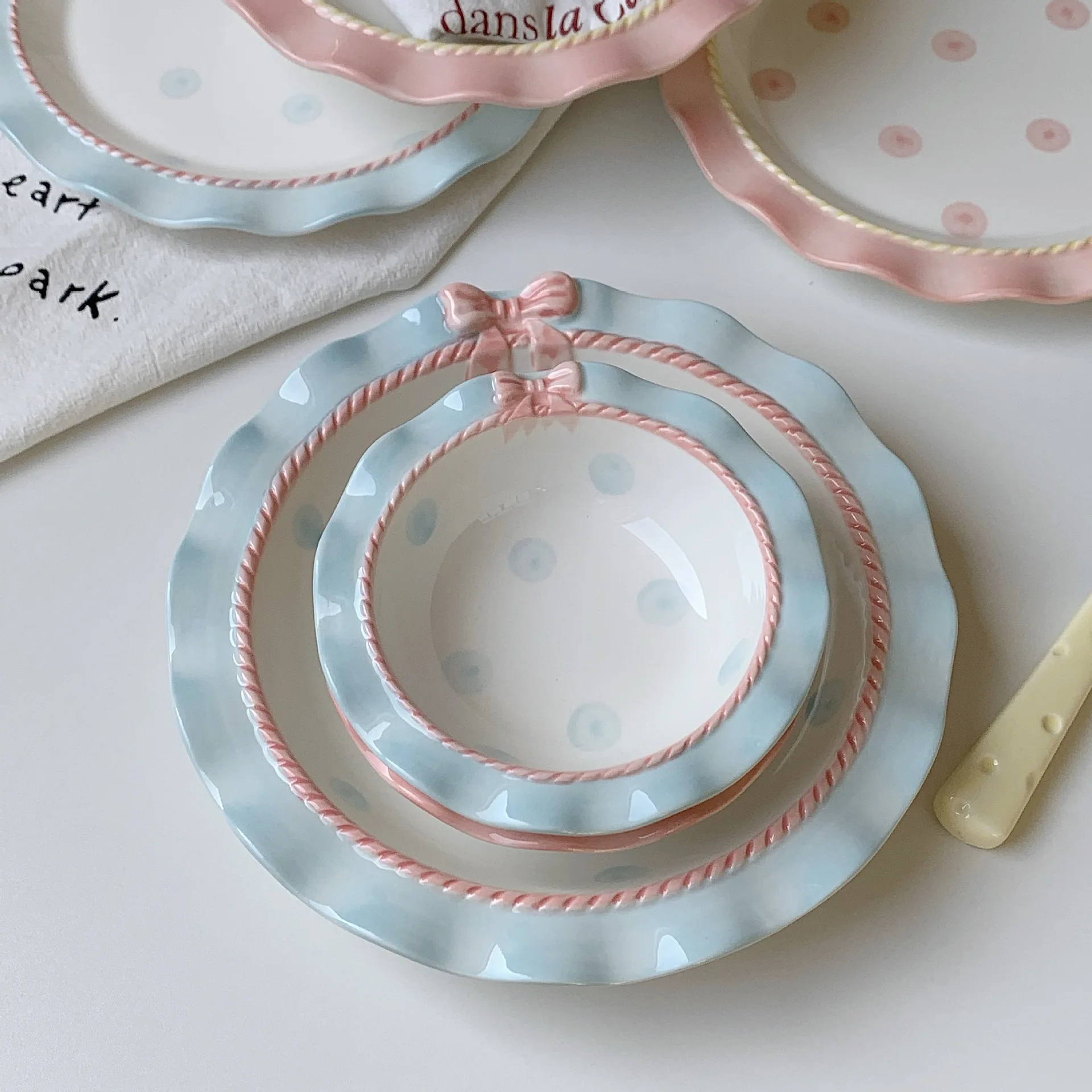 INS-Style-Korean-Style-Girl-Heart-Pink-Ceramic-Tableware-Set-Polka-Dot ...