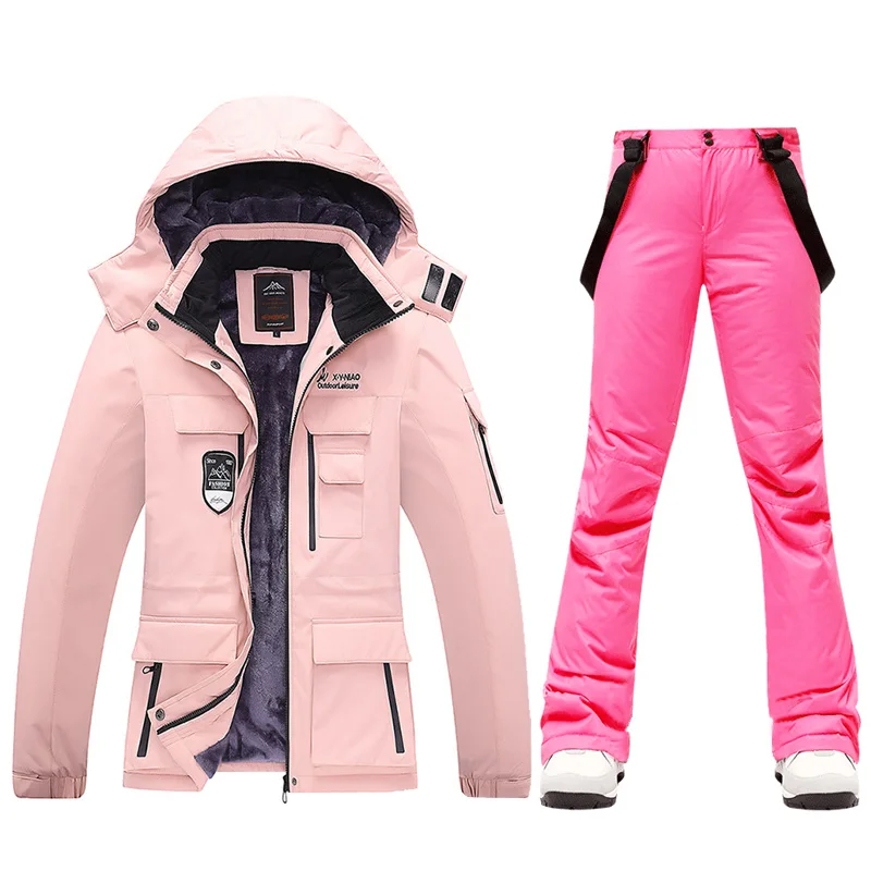 New-Ski-Suit-Women-Winter-Fleece-Ski-Jackets-And-Strap-Pants-Warm ...