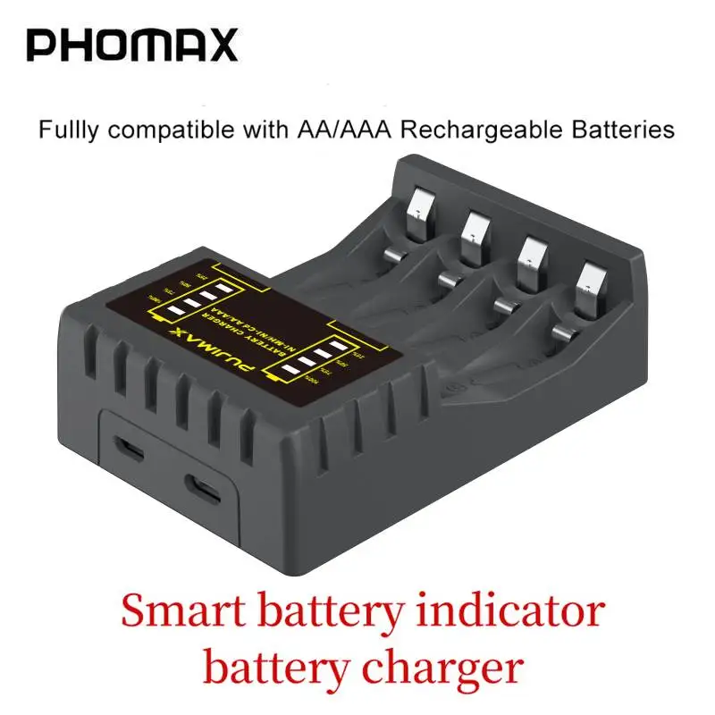 PHOMAX 4 فتحات شاحن بطارية مناسبة ل 1.2 فولت ni mh AAA/AA بطاريات قابلة ...