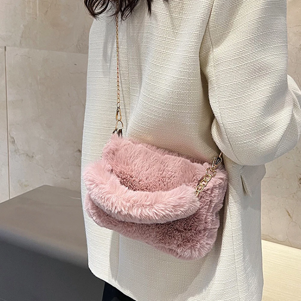 Women Fuzzy Crossbody Bag Casual Furry Satchel Bag Faux Fur Tote Bag ...