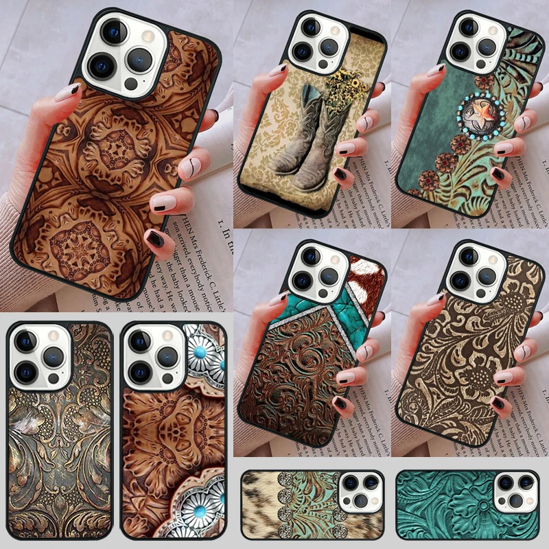 Rustic-Brown-Western-Country-Leather-Phone-Case-For-iPhone-14-13-15-16 ...