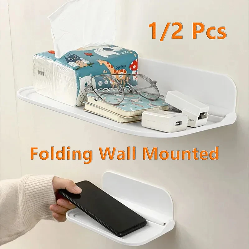 Wall-Mounted-Folding-Shelf-Saving-Space-Foldable-Storage-Rack-Punch ...