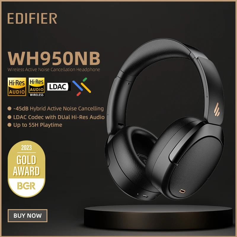 Edifier WH950NB 액티브 노이즈 캔슬링 무선 헤드폰, 블루투스 5.3 헤드셋, 고해상도 무선, 55 시간 재생 ...