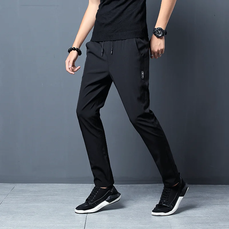 Stylish-Casual-Elastic-Trousers-Men-s-Clothing-Solid-Color-Korean ...