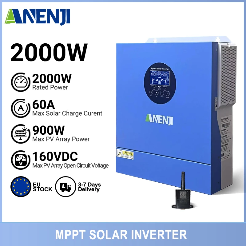 ANENJI 2KW 12V Solar Hybrid Inverter 230V Output MPPT 60A with WIFI ...