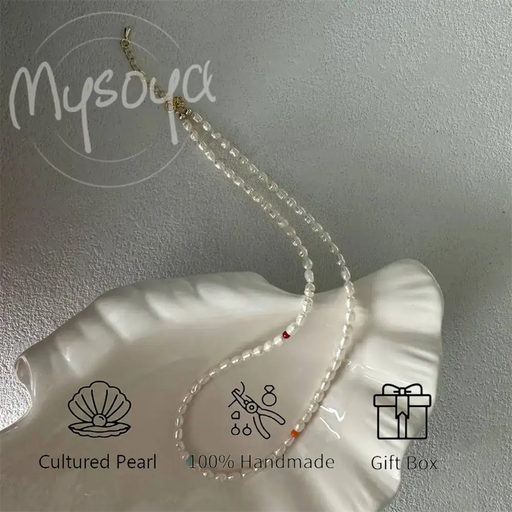 MYSOYA White Rice-shaped Freshwater Pearl Necklace 4-5mm Gift Box Gifts ...