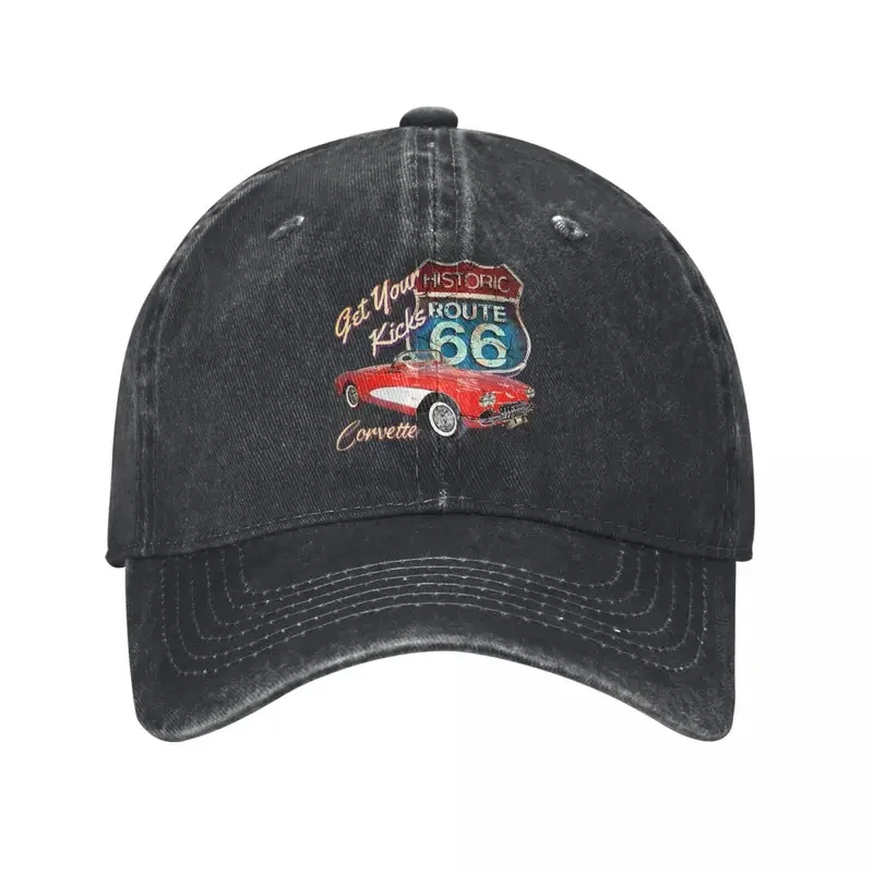 Classic-Corvette-Route-66-Baseball-Caps-Men-Women-Distressed-Cotton-Sun ...
