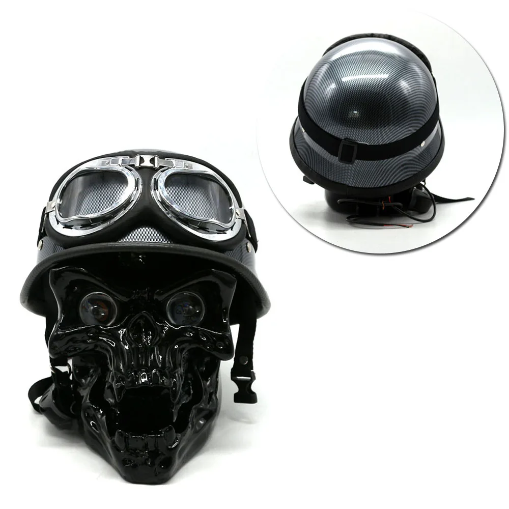 Resin-Handmade-Black-Motorcycle-LED-Skull-Head-Headlight-For-Honda ...