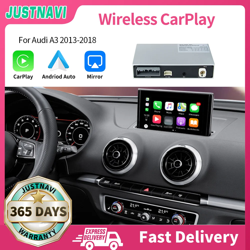 JUSTNAVI Apple CarPlay inalámbrico para Audi A3 2009 2018, Android Auto ...