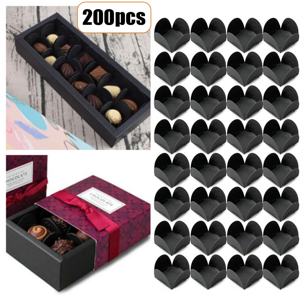200Pcs-Chocolate-Boxes-Packaging-Stand-Dessert-Packaging-Black-Paper ...