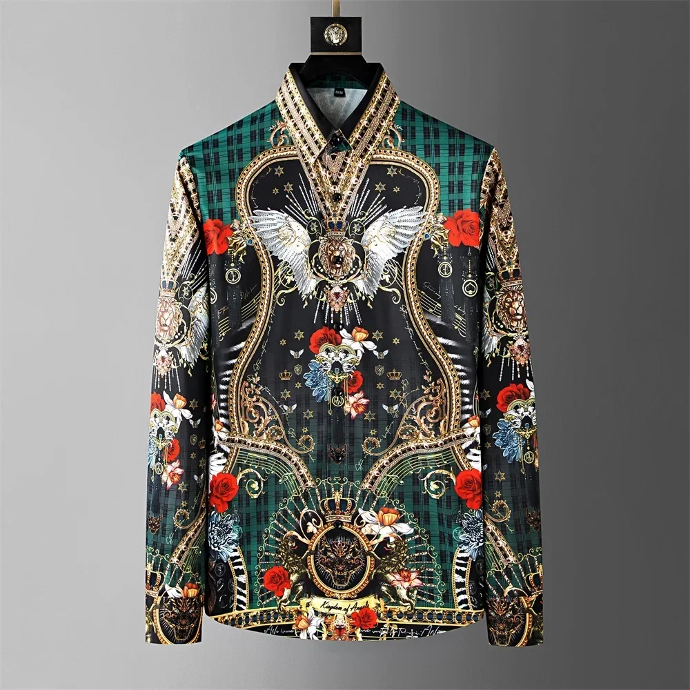 Luxury-Retro-Printed-Shirt-for-Men-Crown-Diamond-Casual-Social-Shirt ...