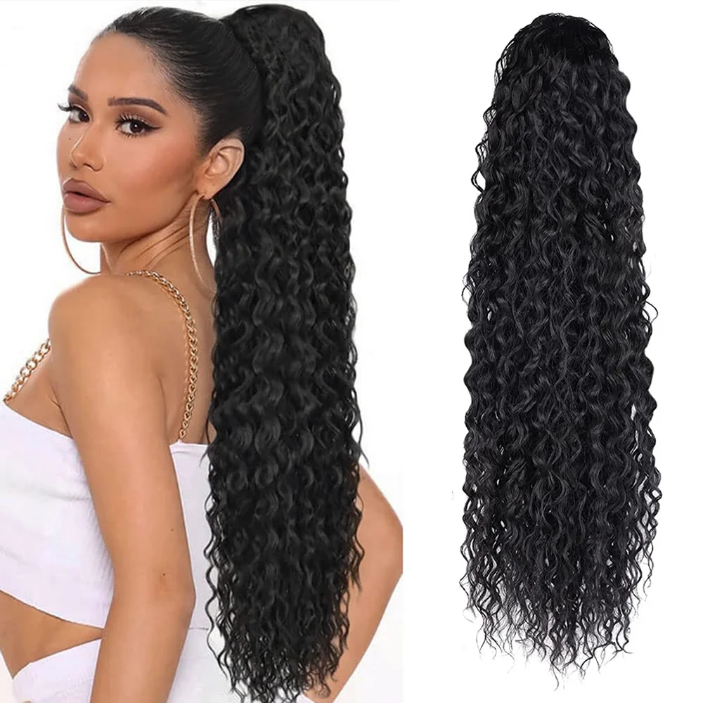 Synthetic-Long-22Inch-Water-Wave-Curly-Ponytail-Extensions-Clip-in ...