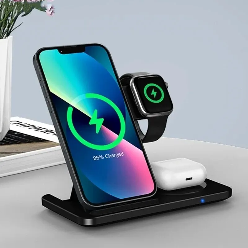 3 in 1 Wireless Charger Stand Pad For iPhone 14 13 12 11 X Max Foldable ...